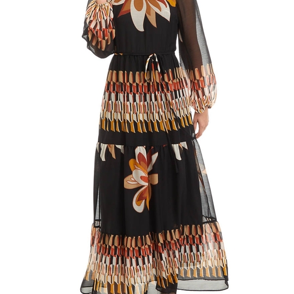Maison Tara | Dresses | Maison Tara Black And Orange Floral Long Sleeve ...